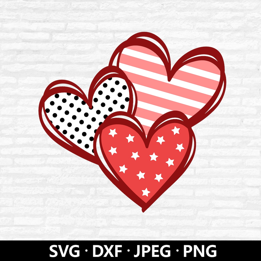 Triple Heart SVG, Valentine's Day Hearts Vector, Heart Hand Drawn PNG ...