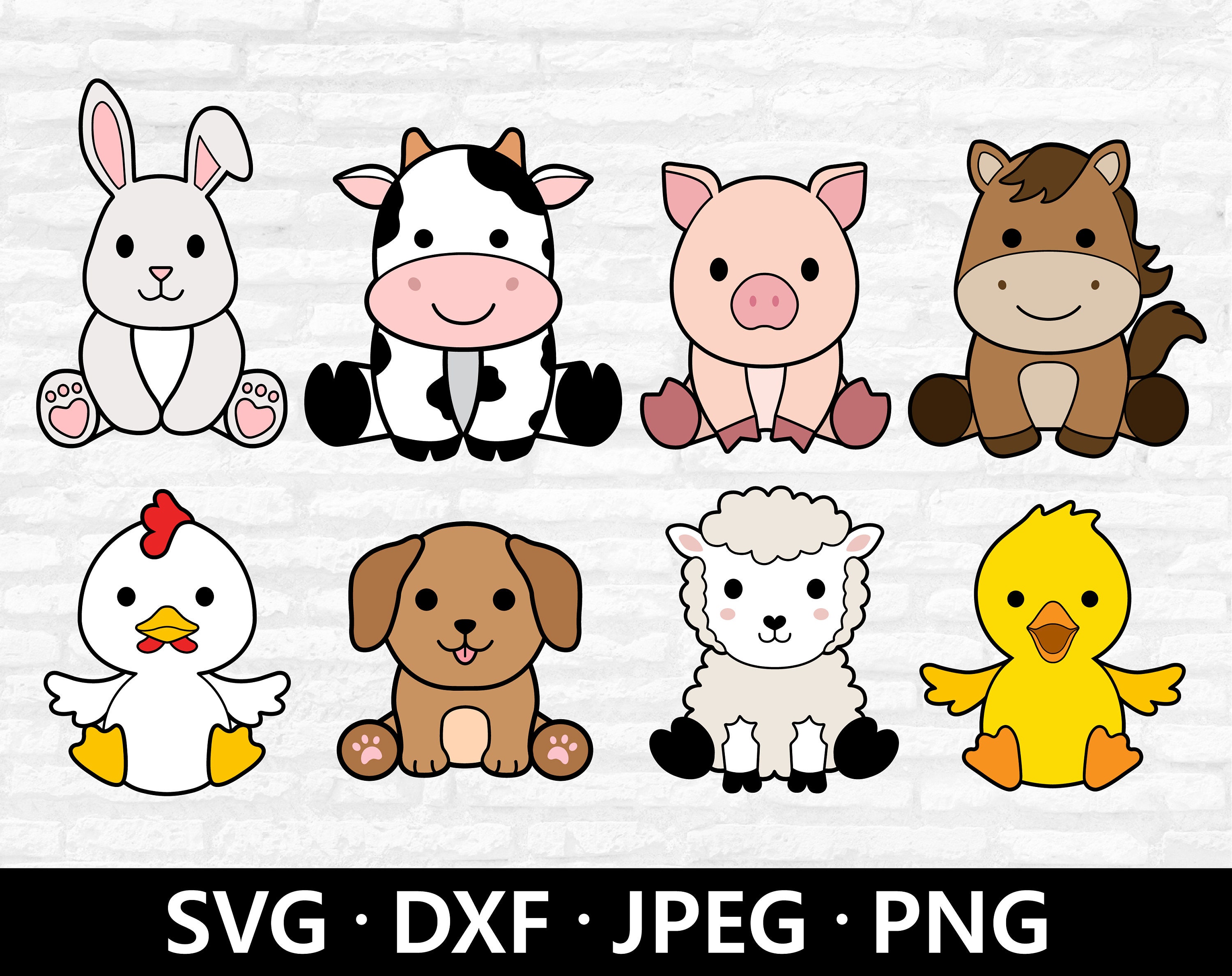 Farm Animals SVG Animal SVG Bundle Cute Cow Horse Dog Rabbit - Etsy