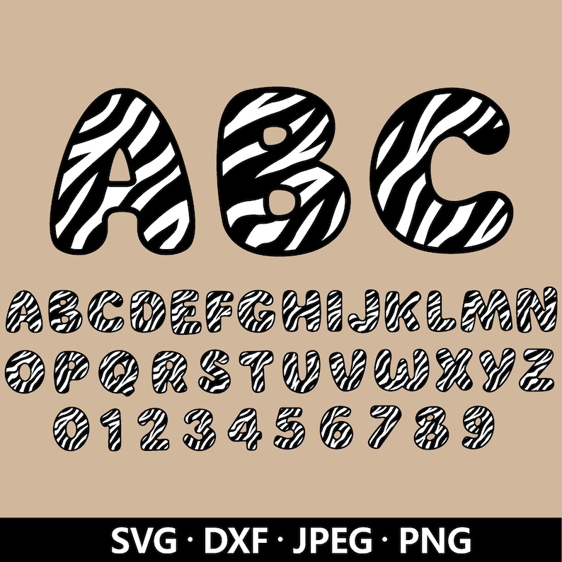Zebra Print Alphabet SVG: Animal Letters & Numbers Layered Cut Files ...