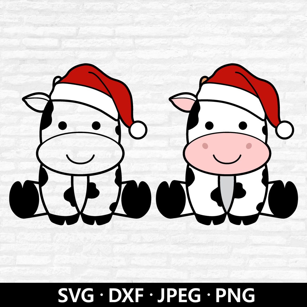 Christmas Cow SVG, Cow With Santa Hat SVG, Xmas Ornament Cow Clipart ...
