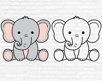 Baby Elephant SVG Cute Elephant Girl Cut File Elephant Outline Baby ...