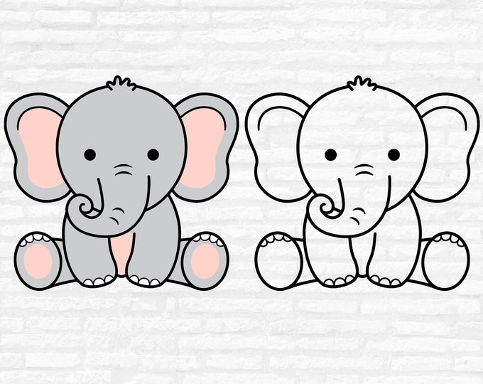 Elephant SVG, Cute Girl Elephant SVG File for Cricut, Black Silhouette ...