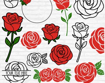 Rose SVG Bundle, Rose SVG, Flower Svg, Monogram Svg, Half Rose Svg, Cut ...