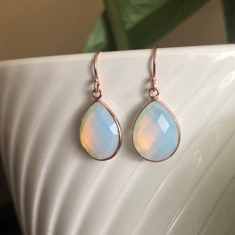 Rose Gold Opal Earrings - Etsy