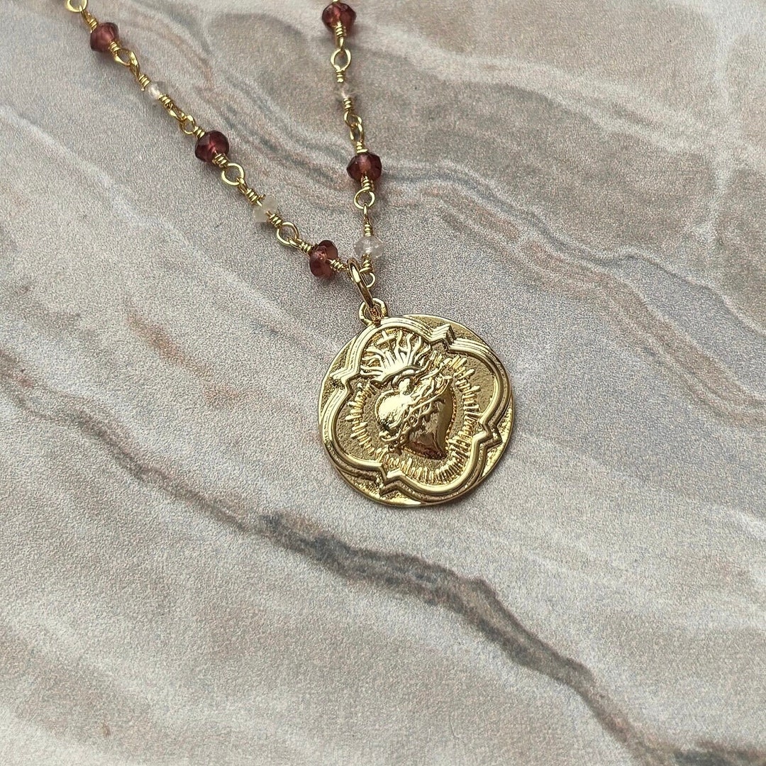 18K Gold Filled Sacred Heart Medal Necklace | Sacred Heart Necklace 18 ...