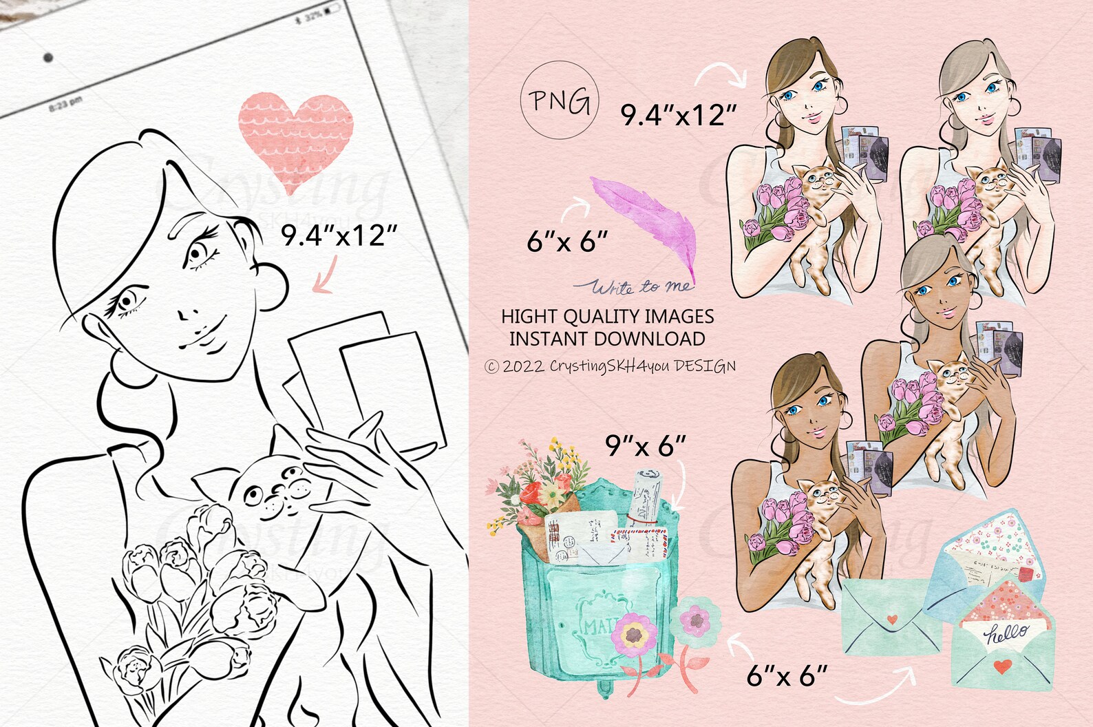 DIGITAL DOWNLOAD, Mother's Day Clipart, Watercolor, Girl Illustration ...