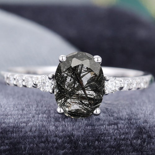 Oval Cut Black Rutilated Quartz Engagement Ring Rose Gold - Etsy
