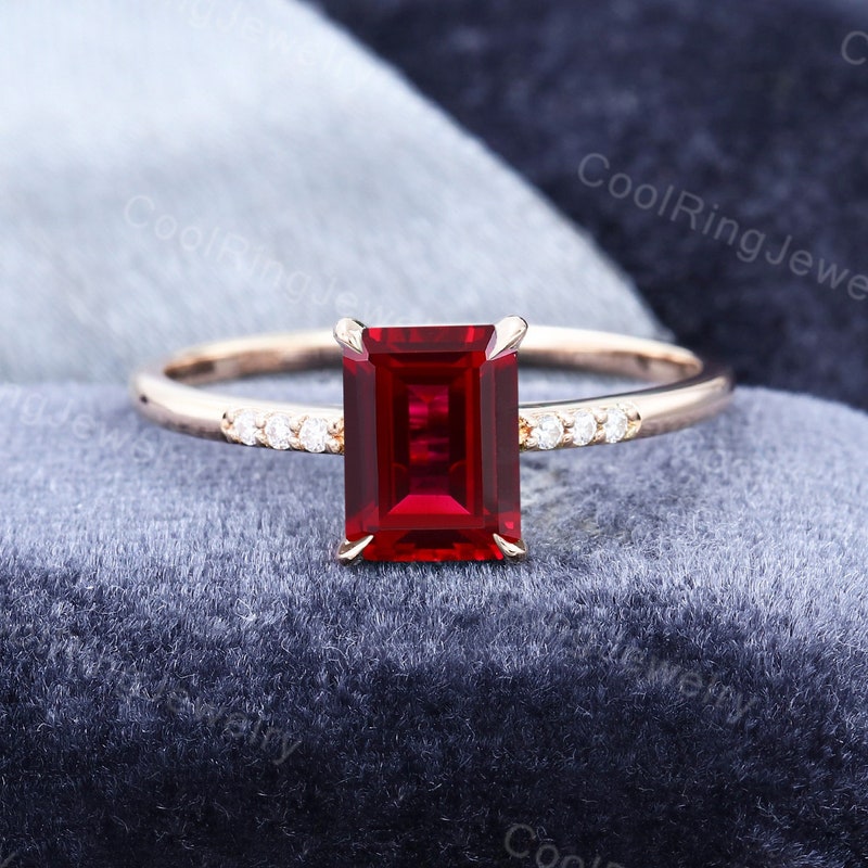 Emerald Cut Ruby Ring - Etsy