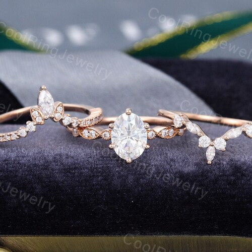 Oval Cut Moissanite Engagement Ring Set Rose Gold Ring - Etsy
