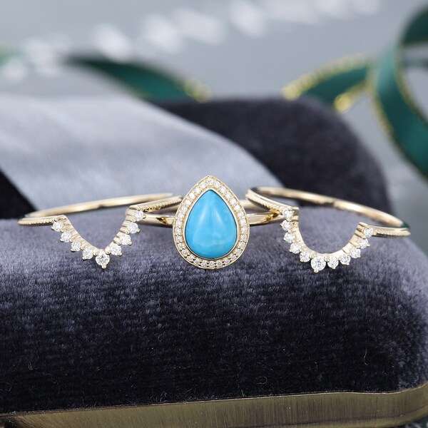 Turquoise Engagement Ring Set - Etsy