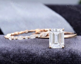 Emerald Cut Moissanite Engagement Ring for Women Simple | Etsy