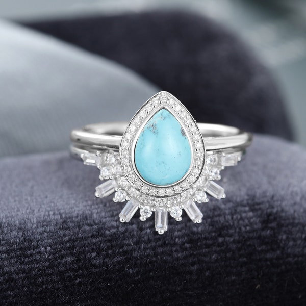 Turquoise Engagement Ring Set - Etsy