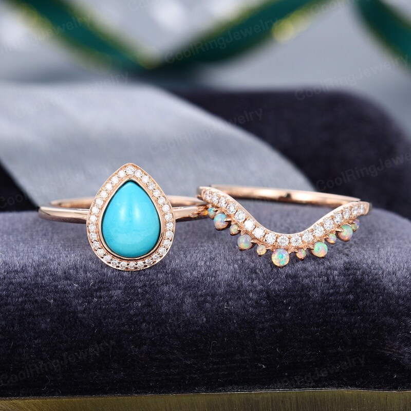 Turquoise Engagement Ring Set - Etsy