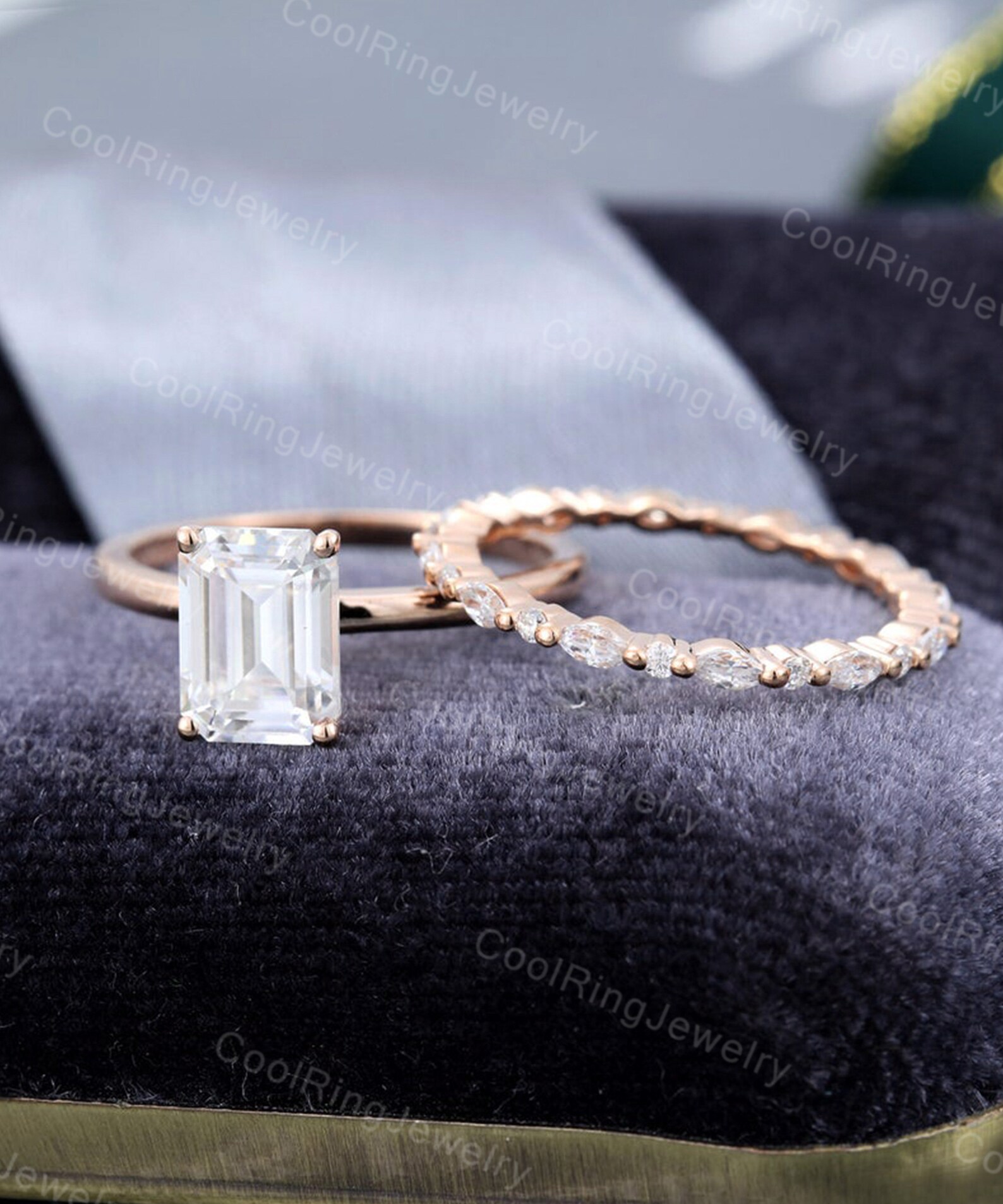 Emerald Cut Moissanite Engagement Ring Set Simple Engagement - Etsy