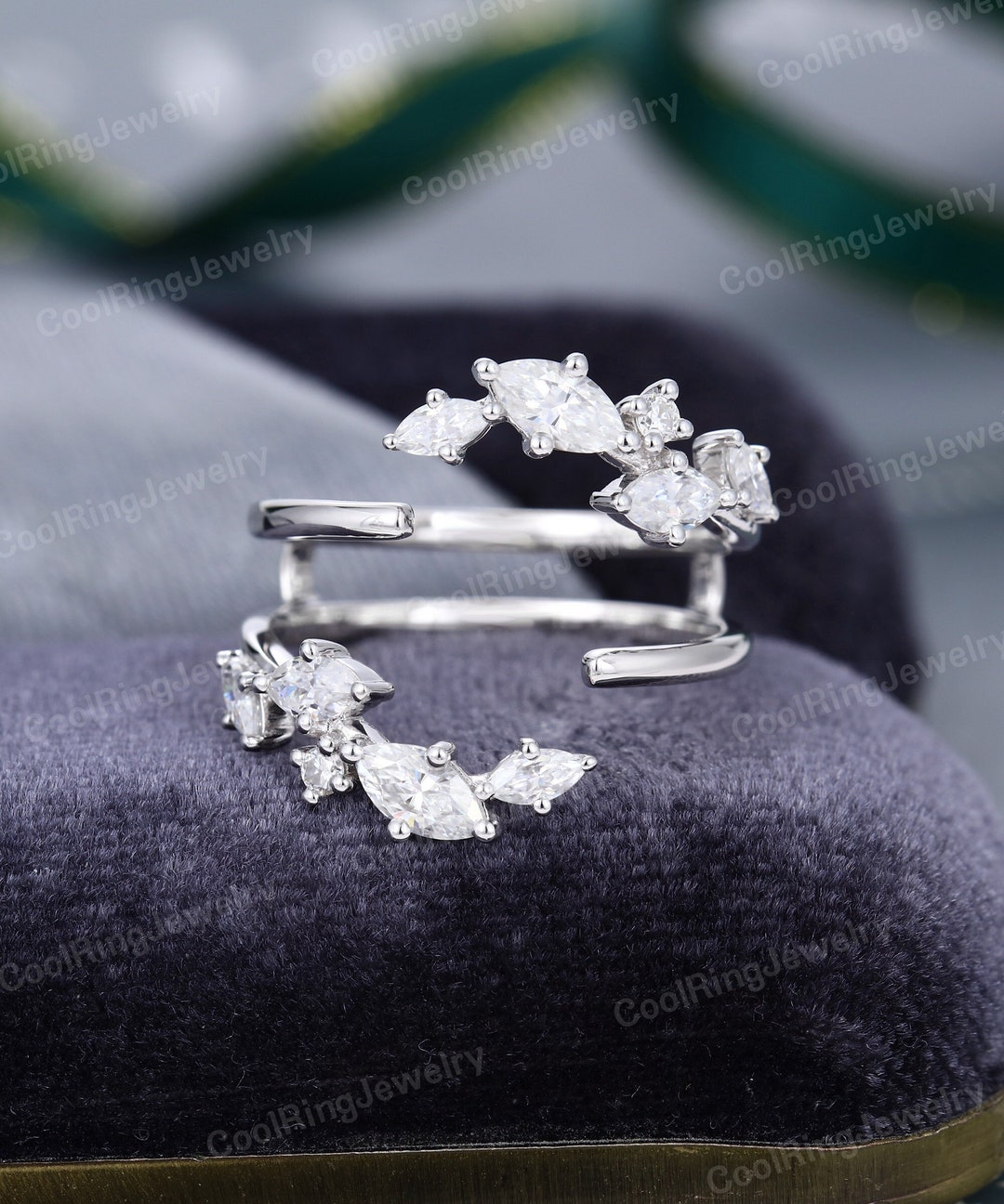 Ring Enhancer Double Bands Stacking Ring White Gold Wedding Band ...
