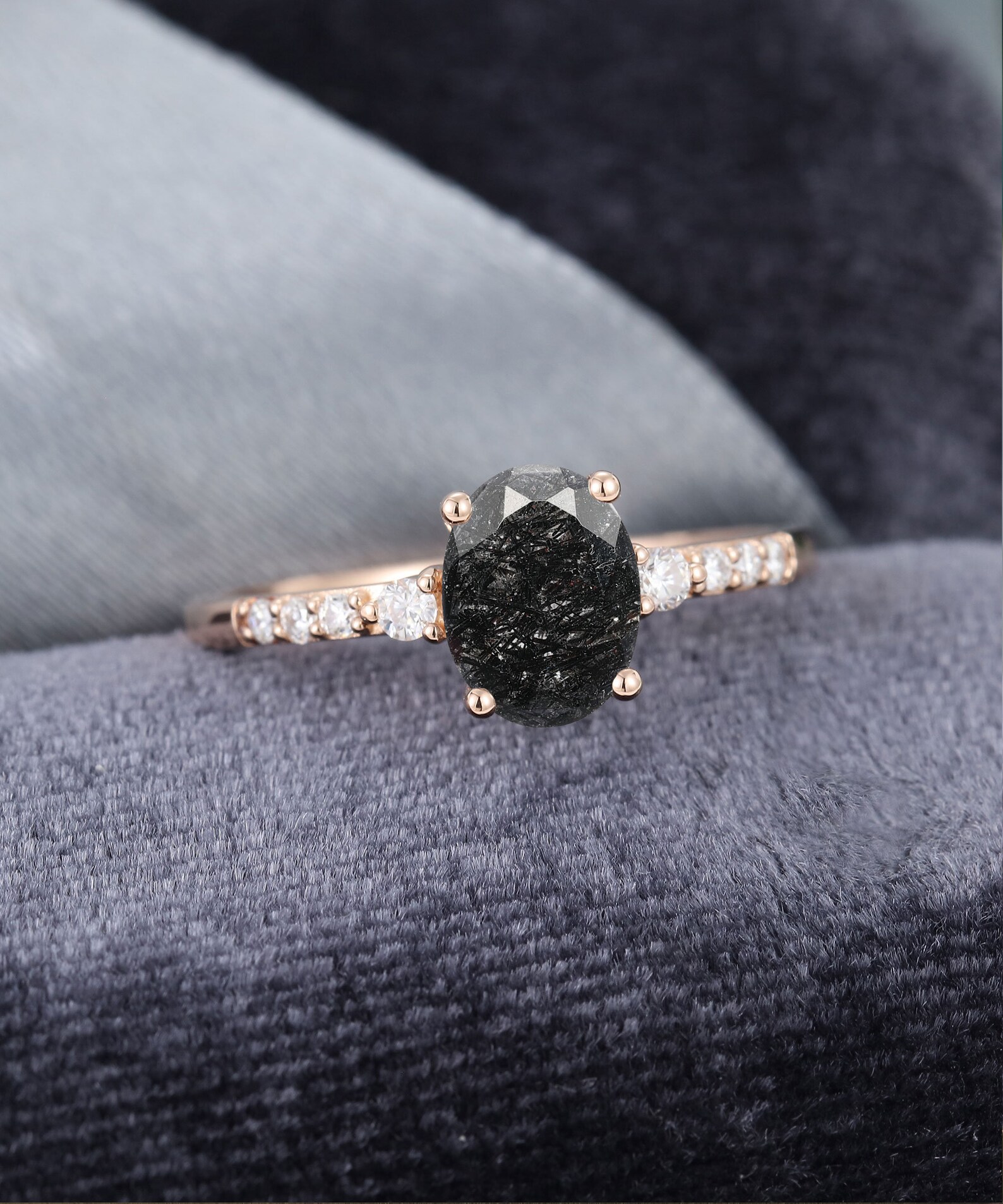 Oval Cut Black Rutilated Quartz Engagement Ring Rose Gold - Etsy