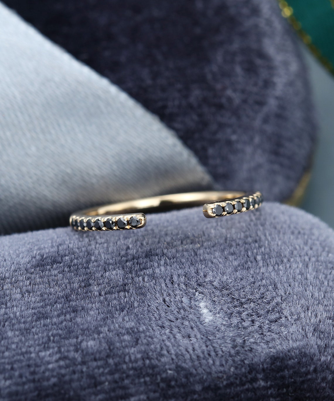 Open wedding band vintage Unique rose gold black diamond | Etsy