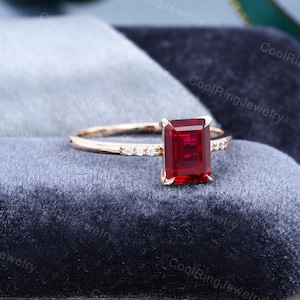 Emerald Cut Ruby Engagement Ring Minimalist Vintage Diamond Cluster ...