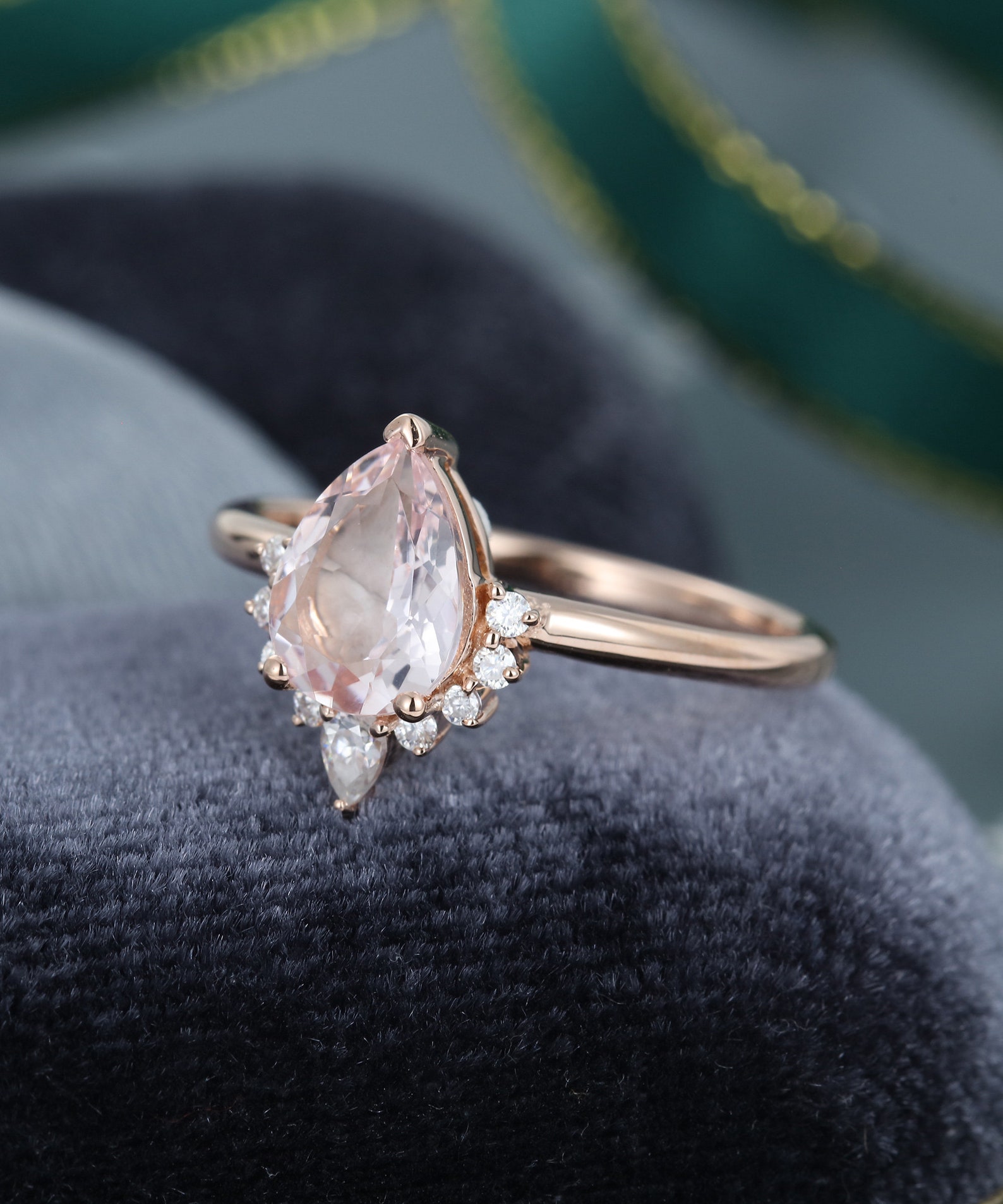 Pear Shaped Morganite Engagement Ring Vintage Rose Gold - Etsy