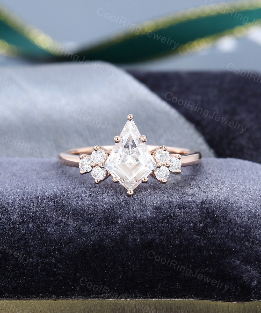 Kite Cut Moissanite Engagement Ring Vintage Rose Gold Ring Unique ...