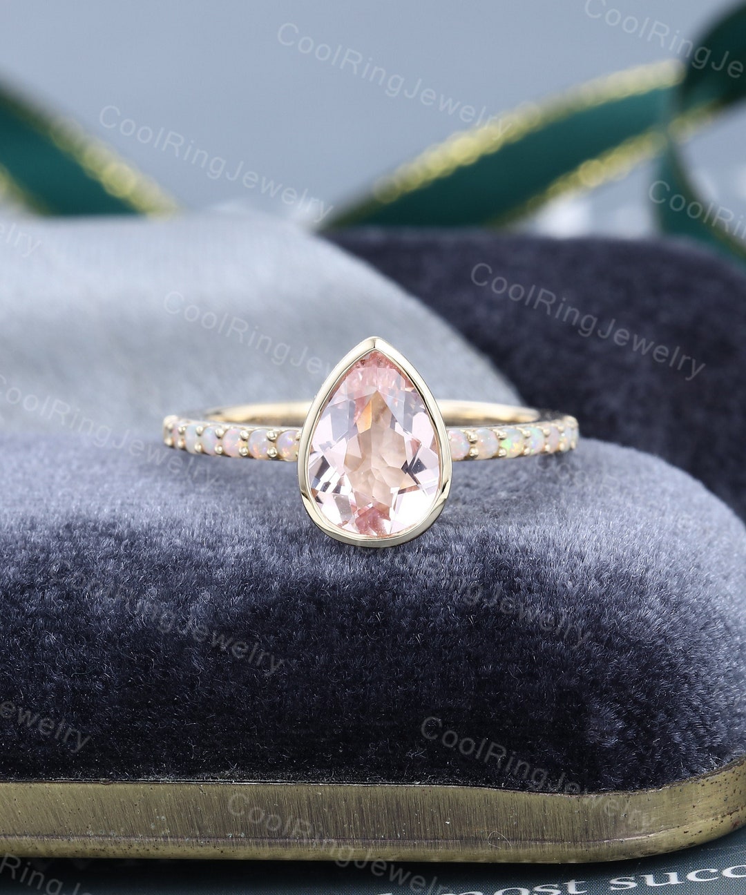 Pear Shaped Morganite Engagement Ring Teardrop Morganite Ring Vintage ...