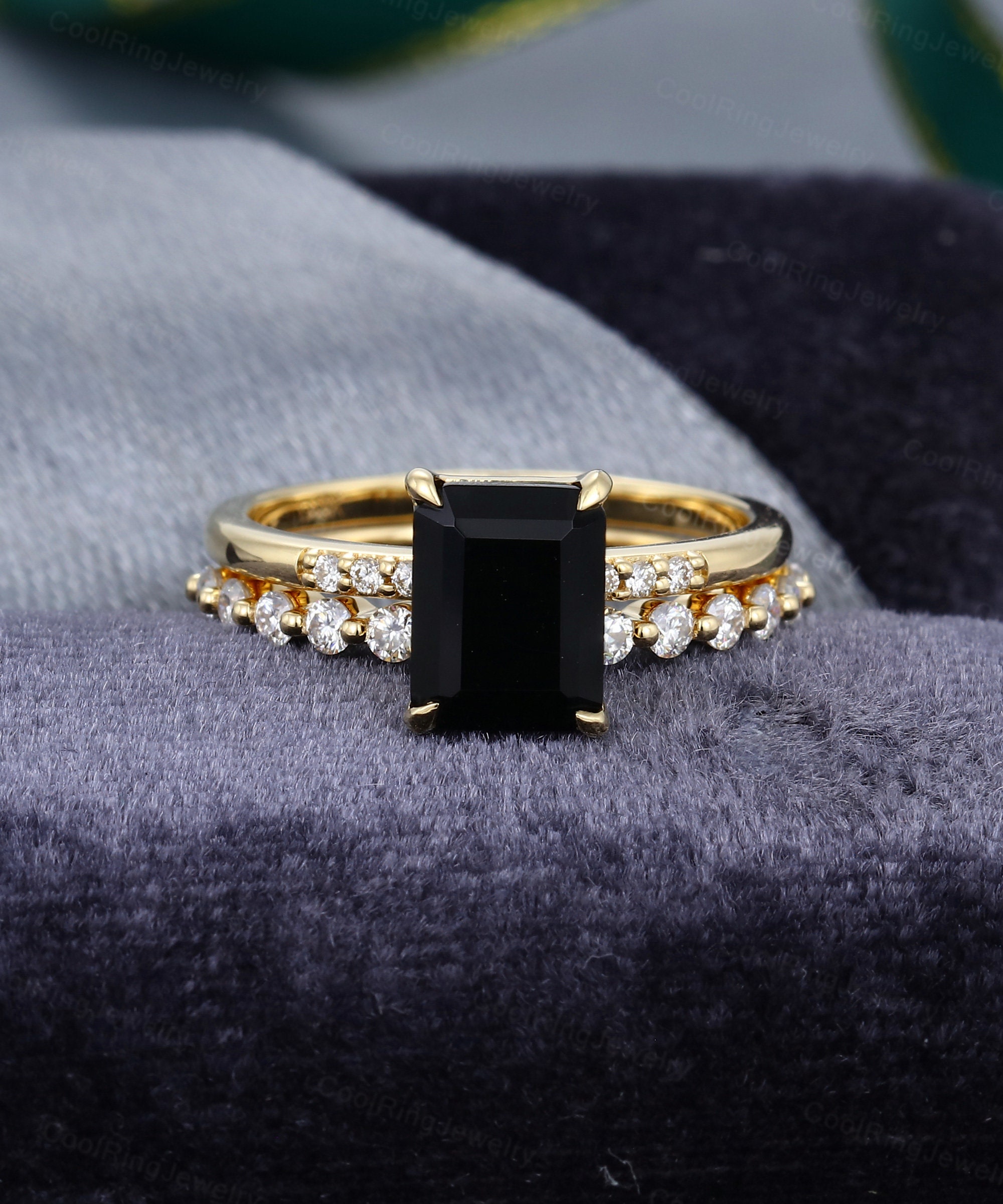 Emerald Cut Black Onyx Engagement Ring Vintage Moissanite - Etsy