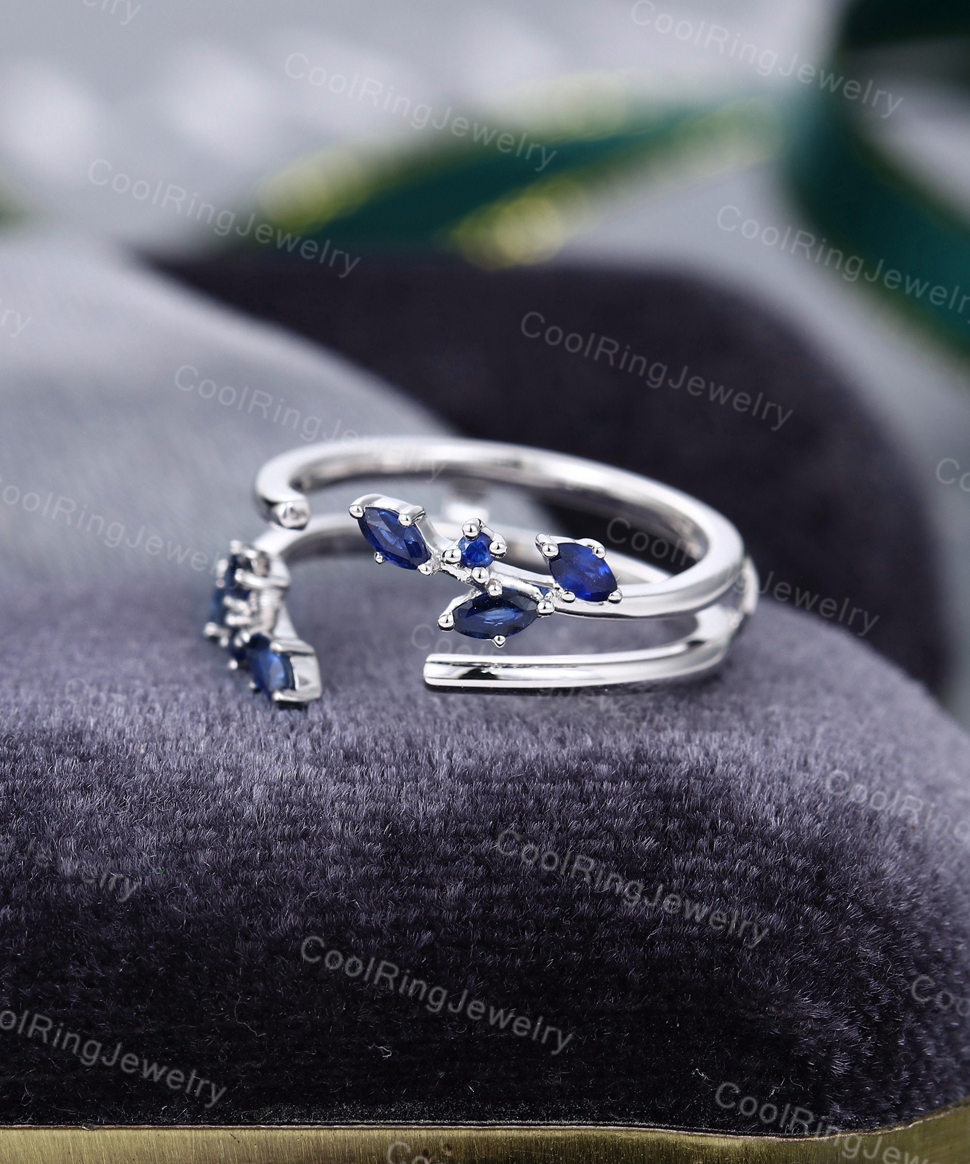 Ring Enhancer Double Bands Stacking Ring White Gold Wedding Band Blue ...