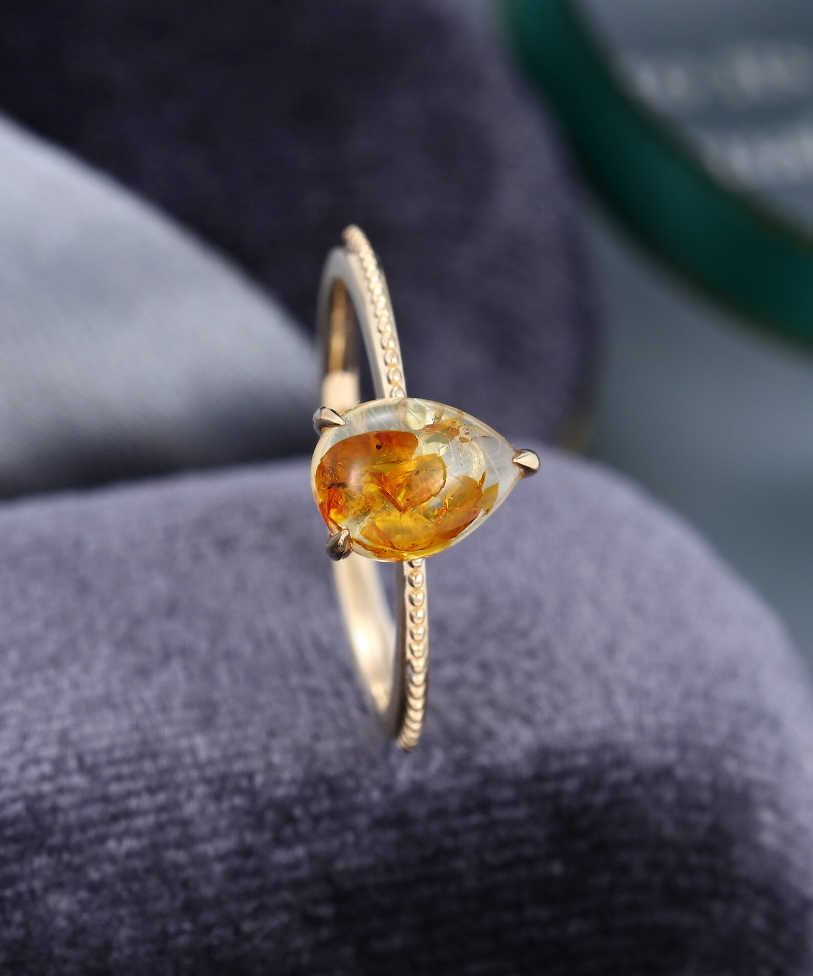 Pear Shaped Amber Engagement Ring Yellow Gold Vintage - Etsy
