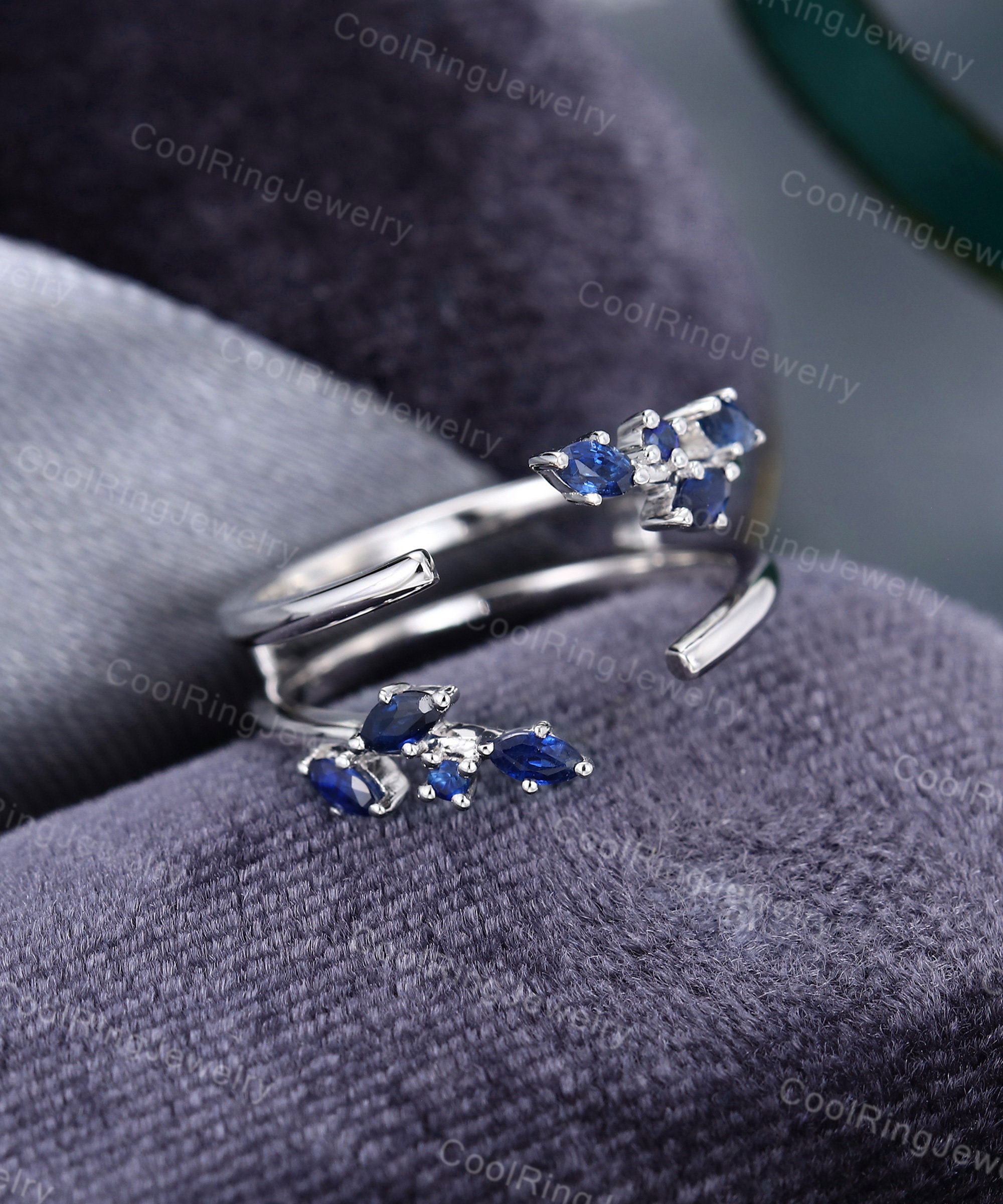 Ring Enhancer Double Bands Stacking Ring White Gold Wedding Band Blue ...