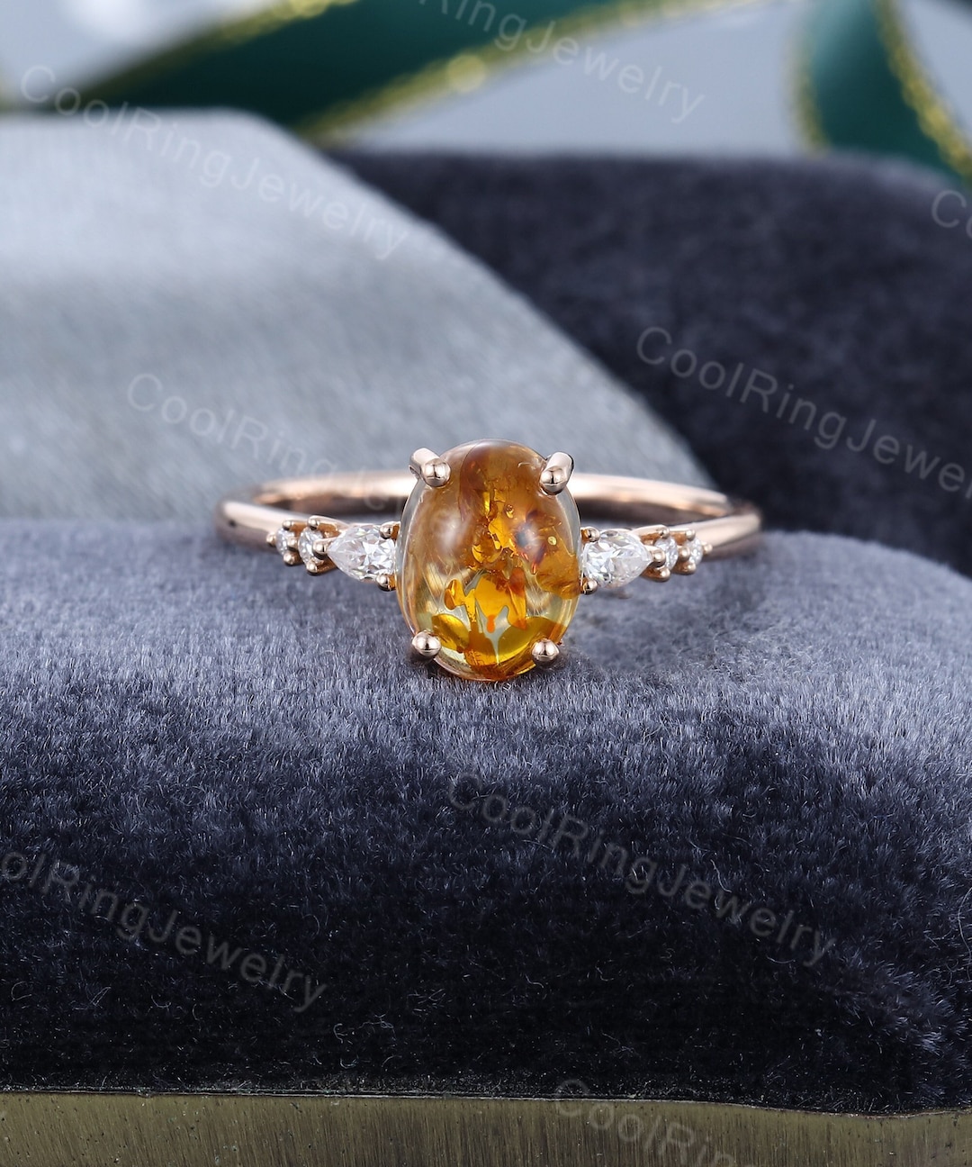 Oval Amber Engagement Ring Unique Pear Shaped Diamond Rose Gold ...