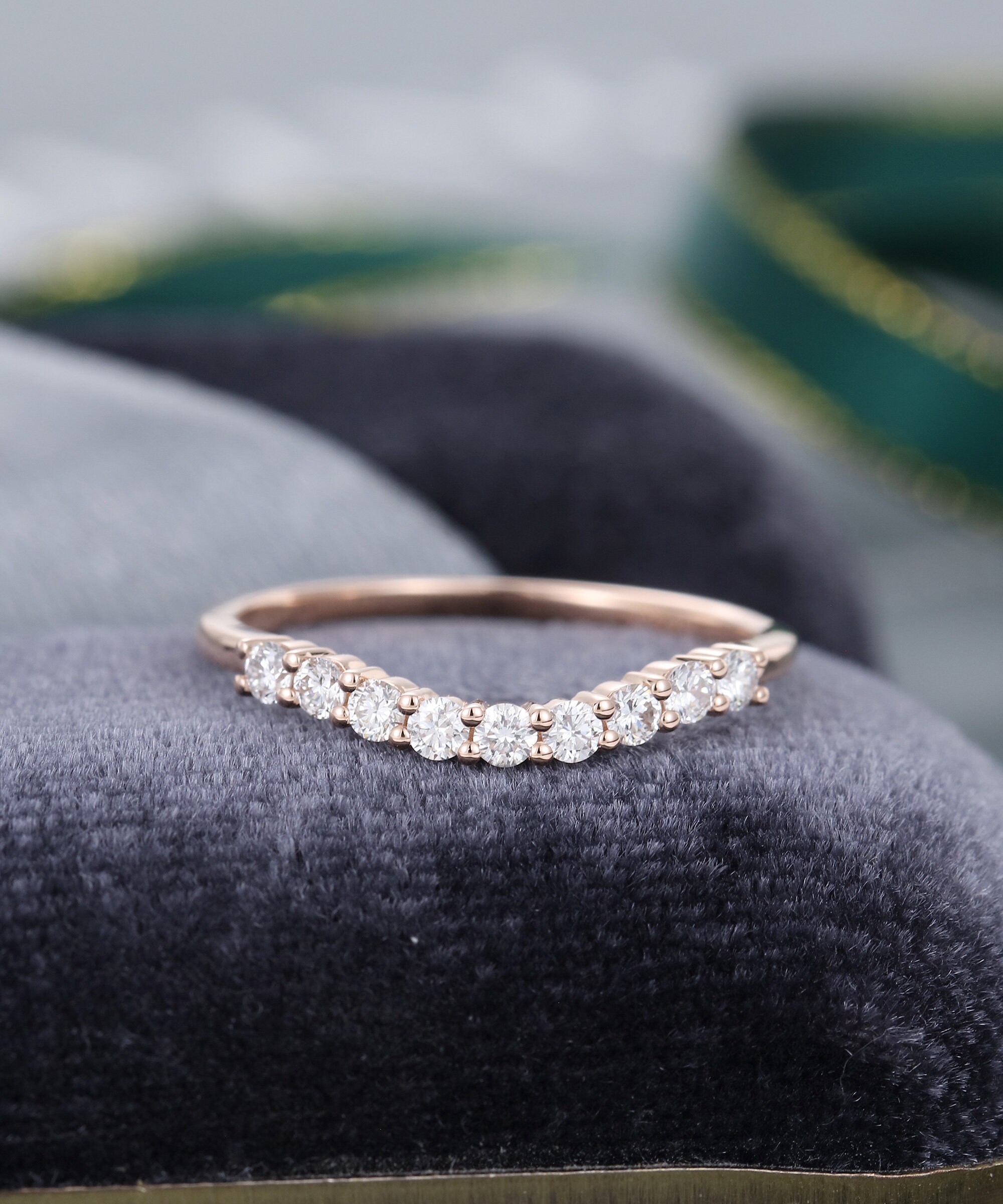 Moissanite/Diamond wedding band Minimalist Rose gold Curved | Etsy