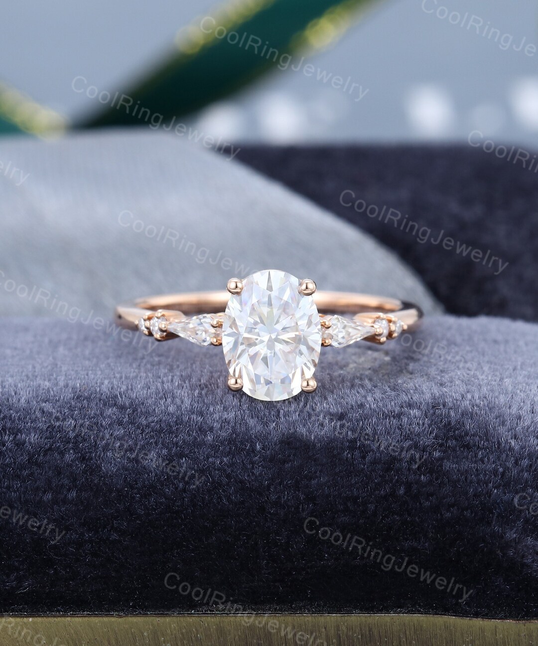 Oval Moissanite Engagement Ring Vintage Rose Gold Engagement Ring Art ...