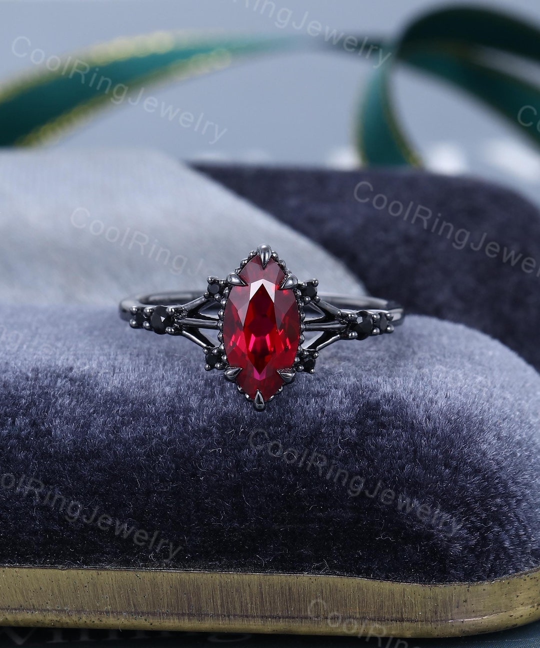 Unique Black Gold Ruby Engagement Ring Vintage Black Onyx Ring Antique ...