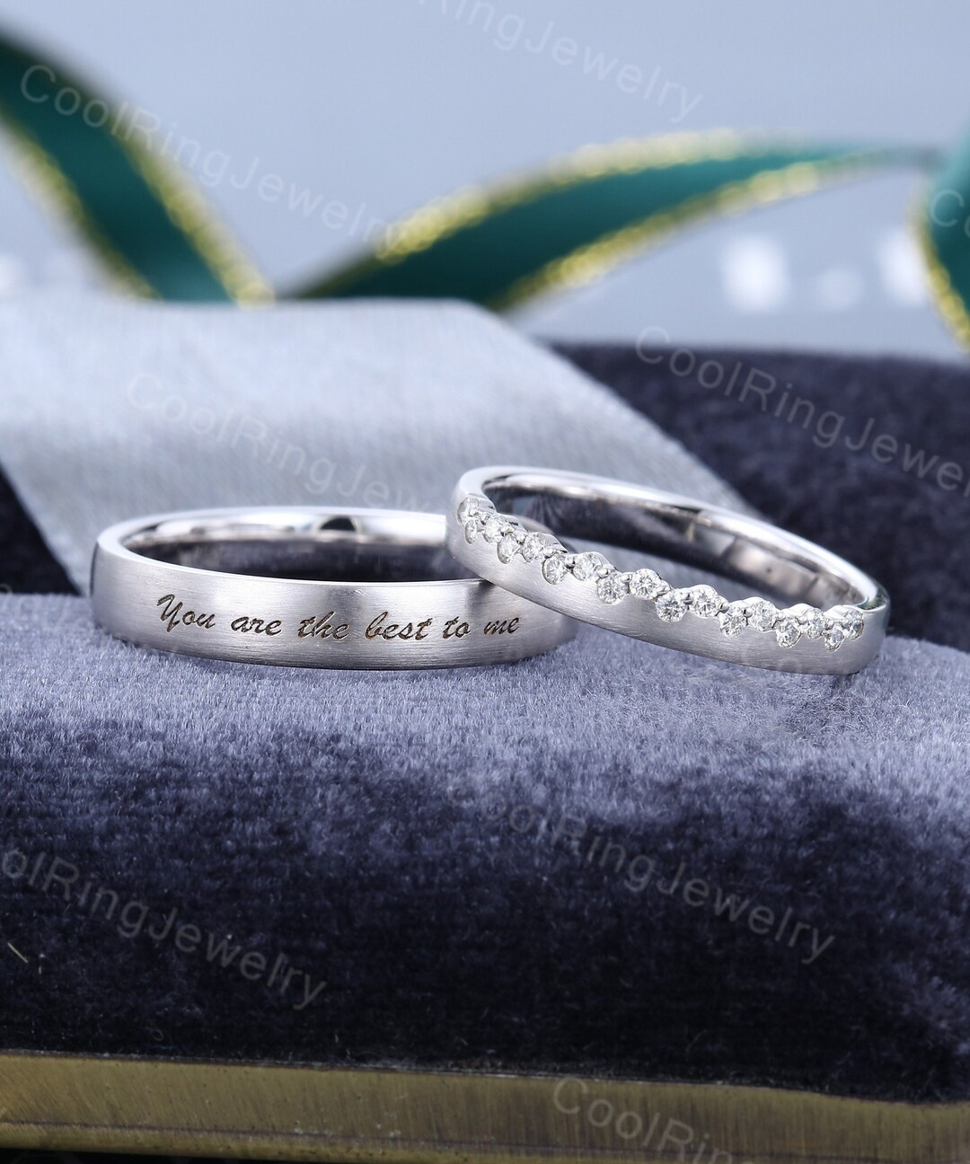 2pcs Diamond Couple Rings Set Solid Gold Moissanite Wedding Ring Bridal ...