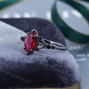 Unique Black Gold Ruby Engagement Ring Vintage Black Onyx Ring Antique ...
