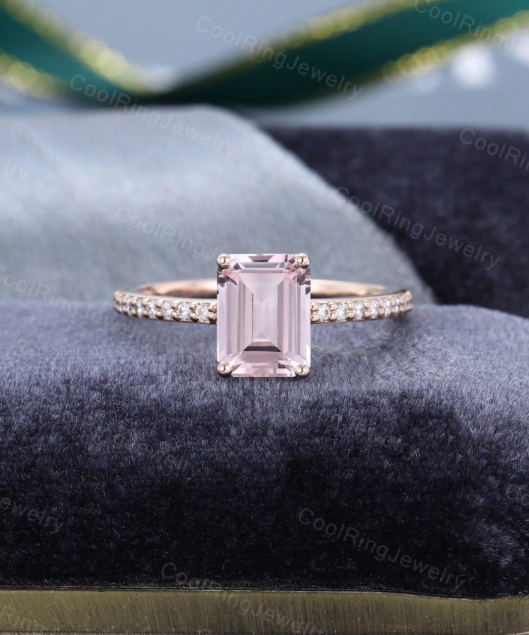 Emerald Cut Morganite Engagement Ring Unique Moissanite/diamond ...