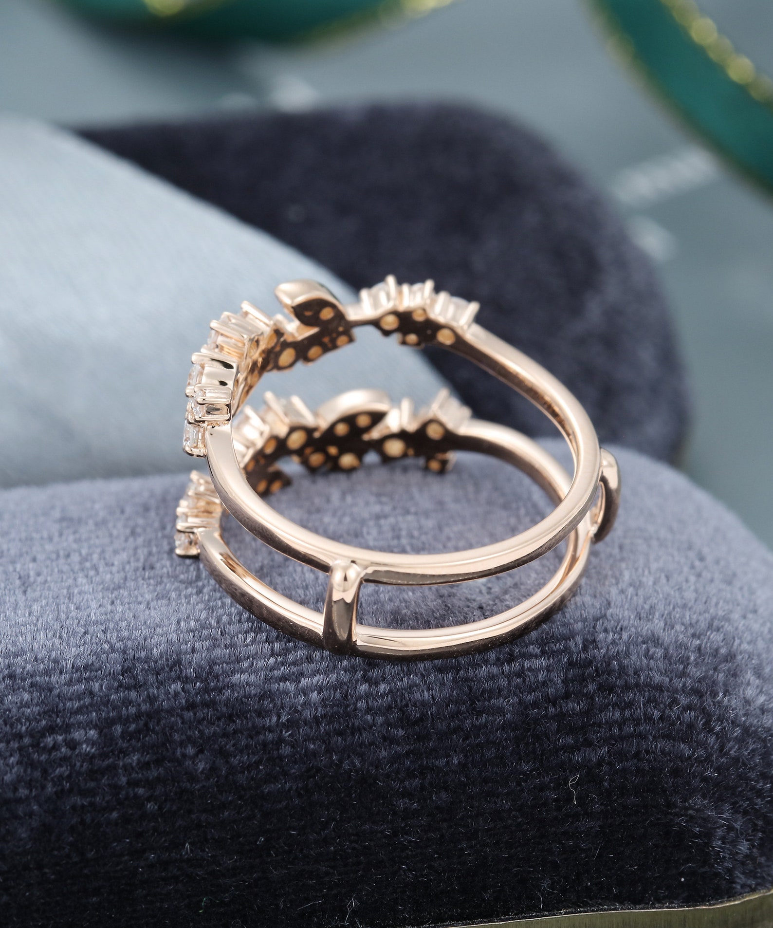 Unique Rose Gold Wedding Band Vintage Double Moissanite | Etsy