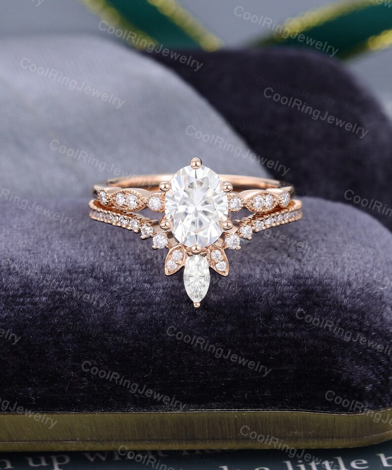 Oval Cut Moissanite Engagement Ring Set Rose Gold Ring - Etsy