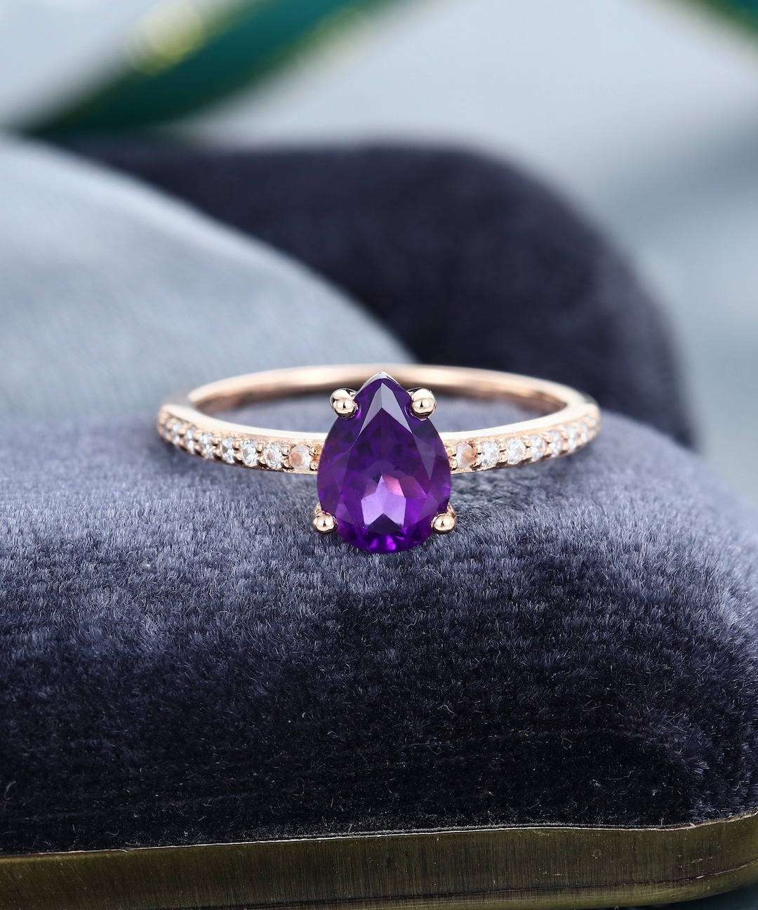 Pear Shaped Amethyst Engagement Ring for Women Rose Gold - Etsy
