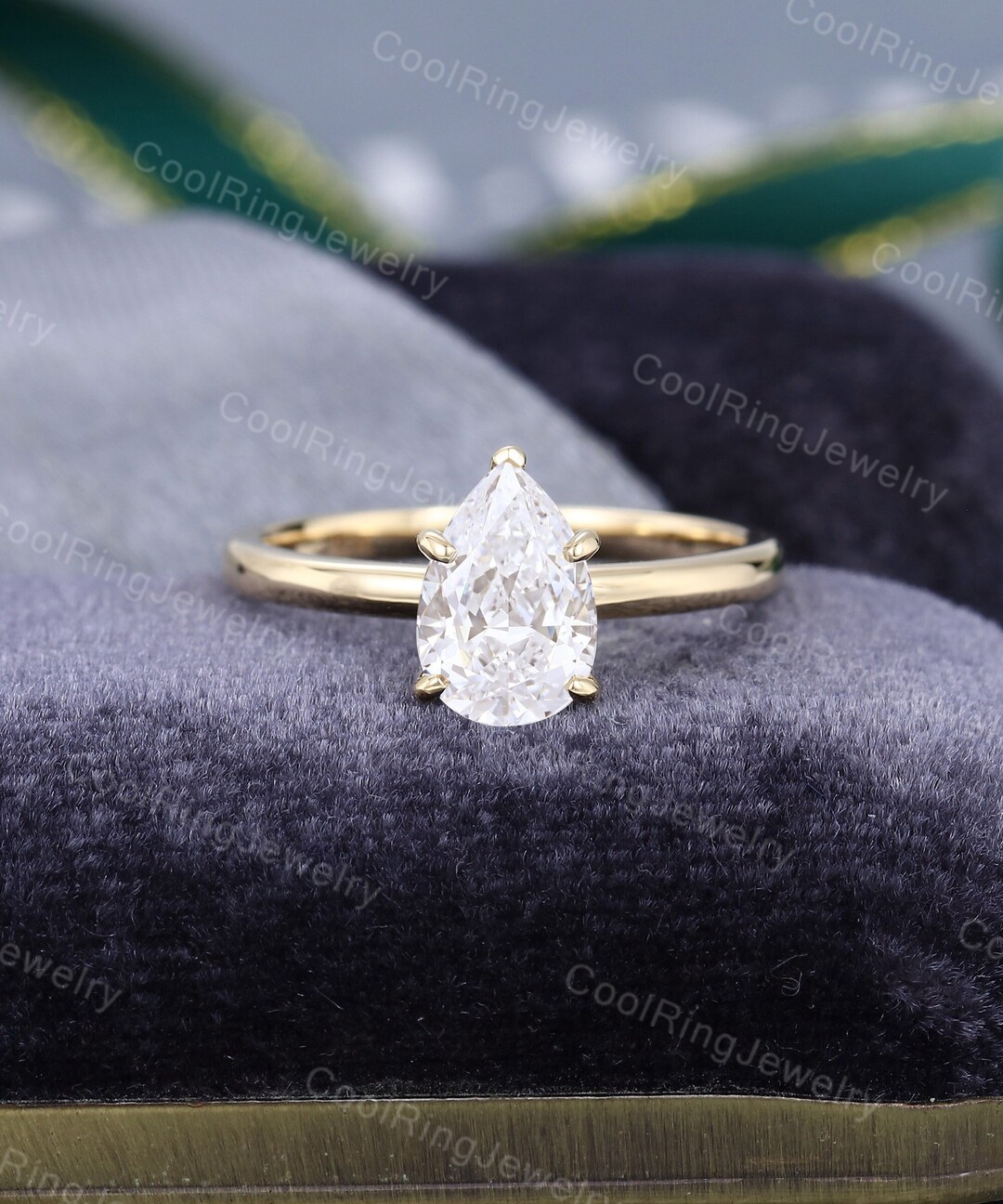 Pear Shaped Lab Diamond Engagement Ring Vintage Rose Gold Engagement ...