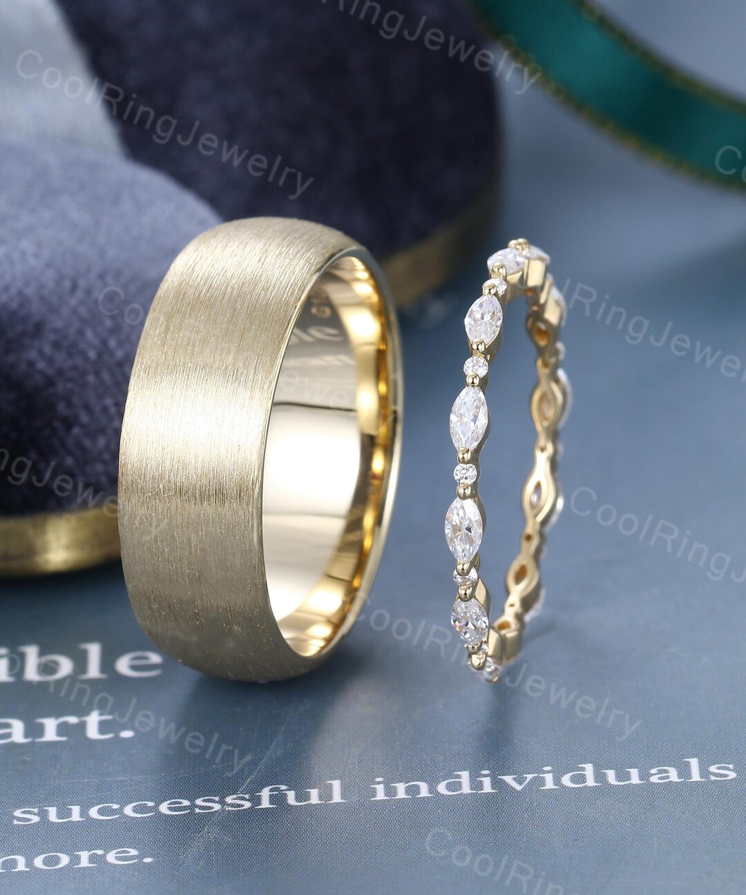2pcs Full Eternity Diamond Couple Rings Set Rounded Edge Dome Ring ...