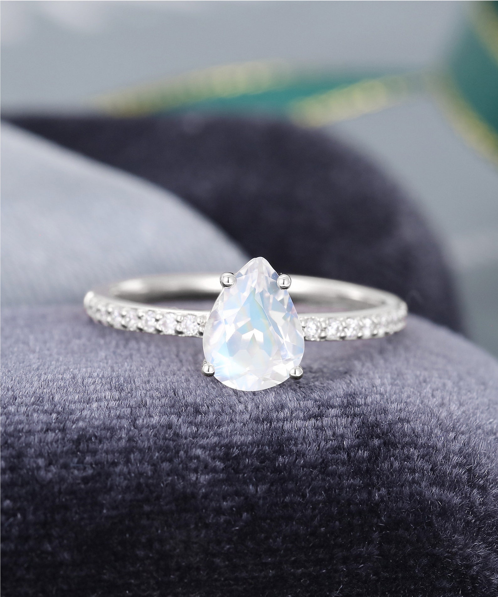 Pear Shape Moonstone Engagement Ring Vintage Rose Gold Engagement Ring ...