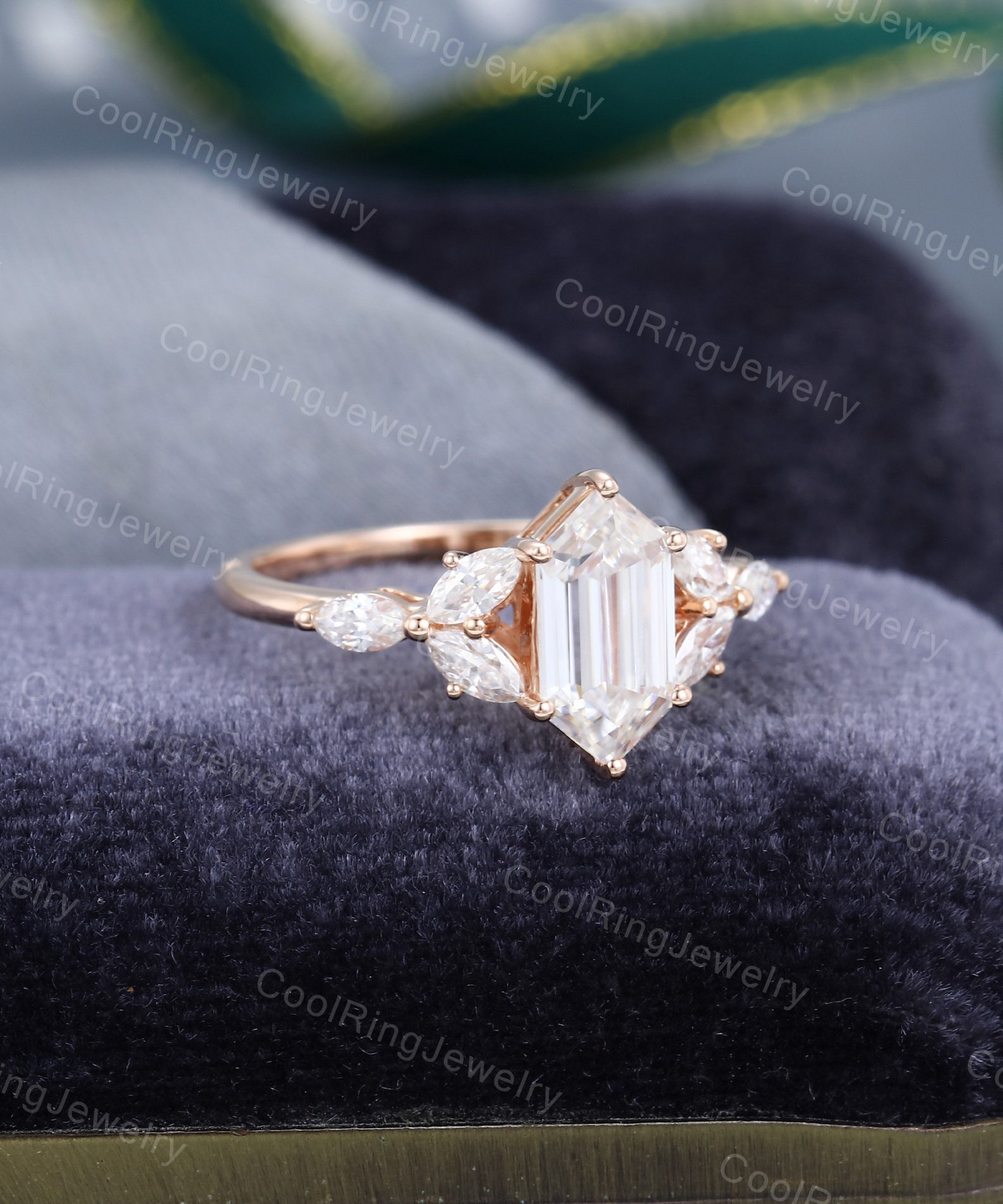 Rose Gold Moissanite Engagement Ring Elongated Hexagon - Etsy