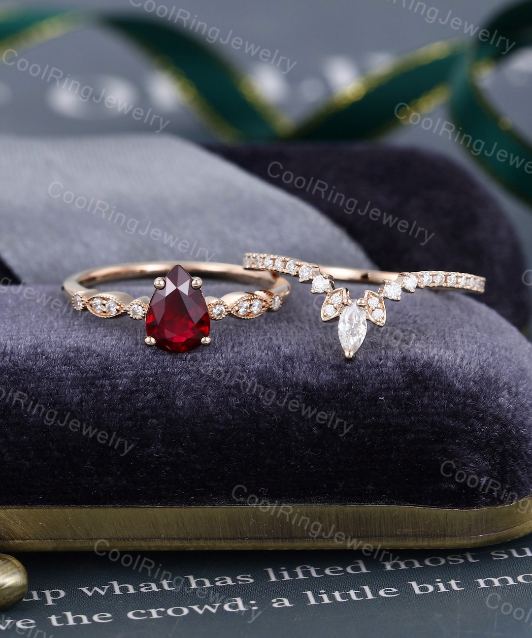 Pear Shaped Ruby Engagement Ring Vintage Unique Rose Gold - Etsy