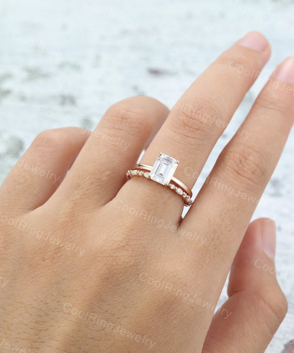 Emerald Cut Moissanite Engagement Ring Set Simple Engagement - Etsy