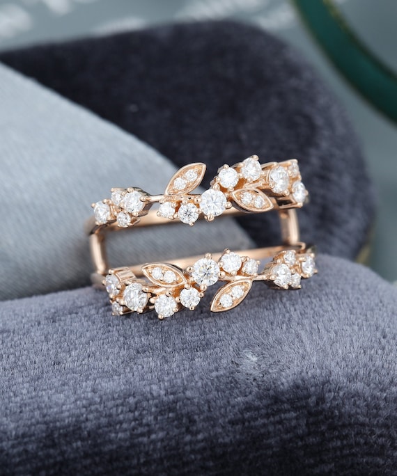 Unique Rose Gold Wedding Band Vintage Double Moissanite | Etsy