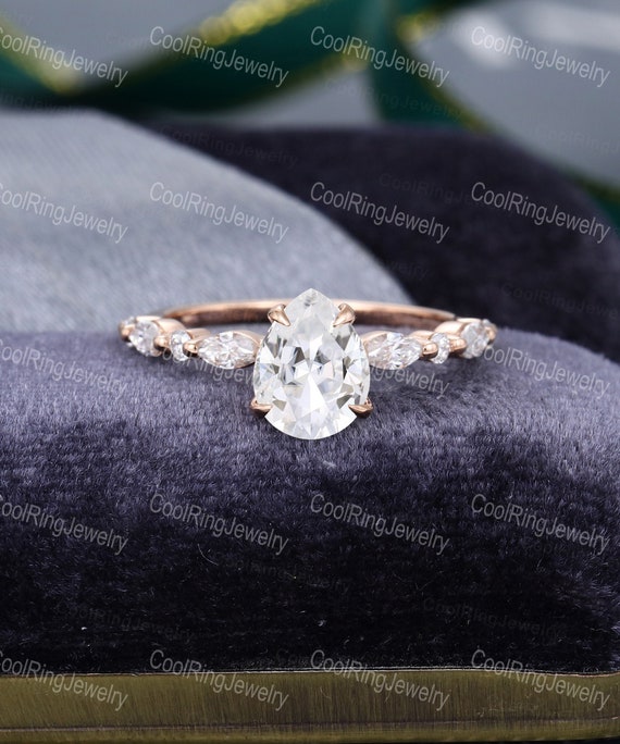 Pear Shaped Moissanite Engagement Ring Rose Gold Vintage Etsy