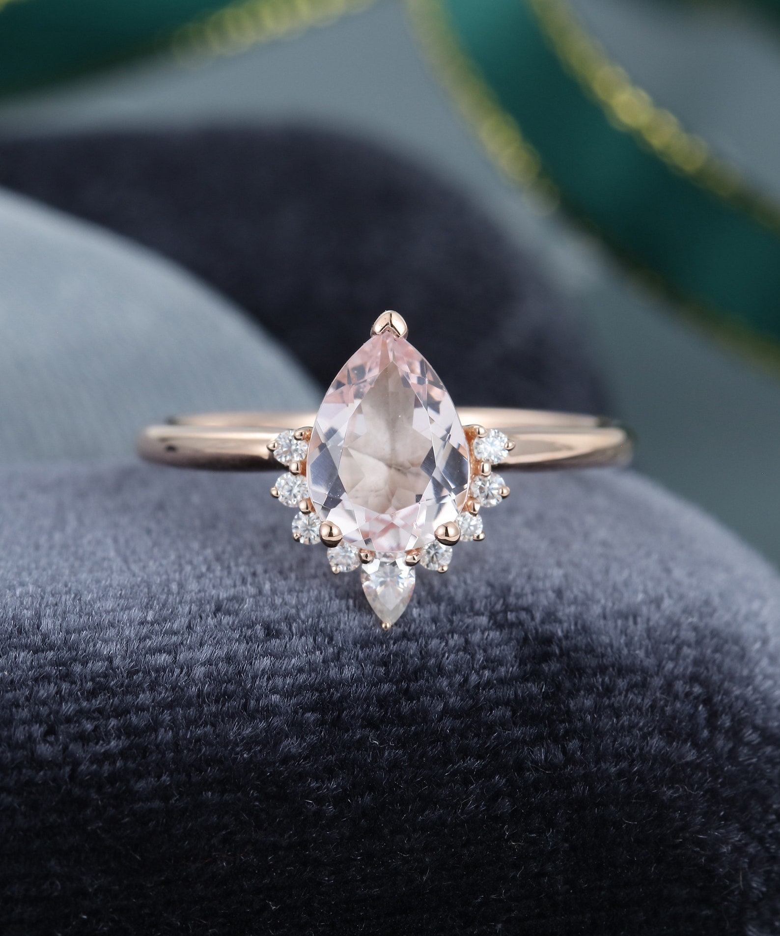 Pear Shaped Morganite Engagement Ring Vintage Rose Gold - Etsy