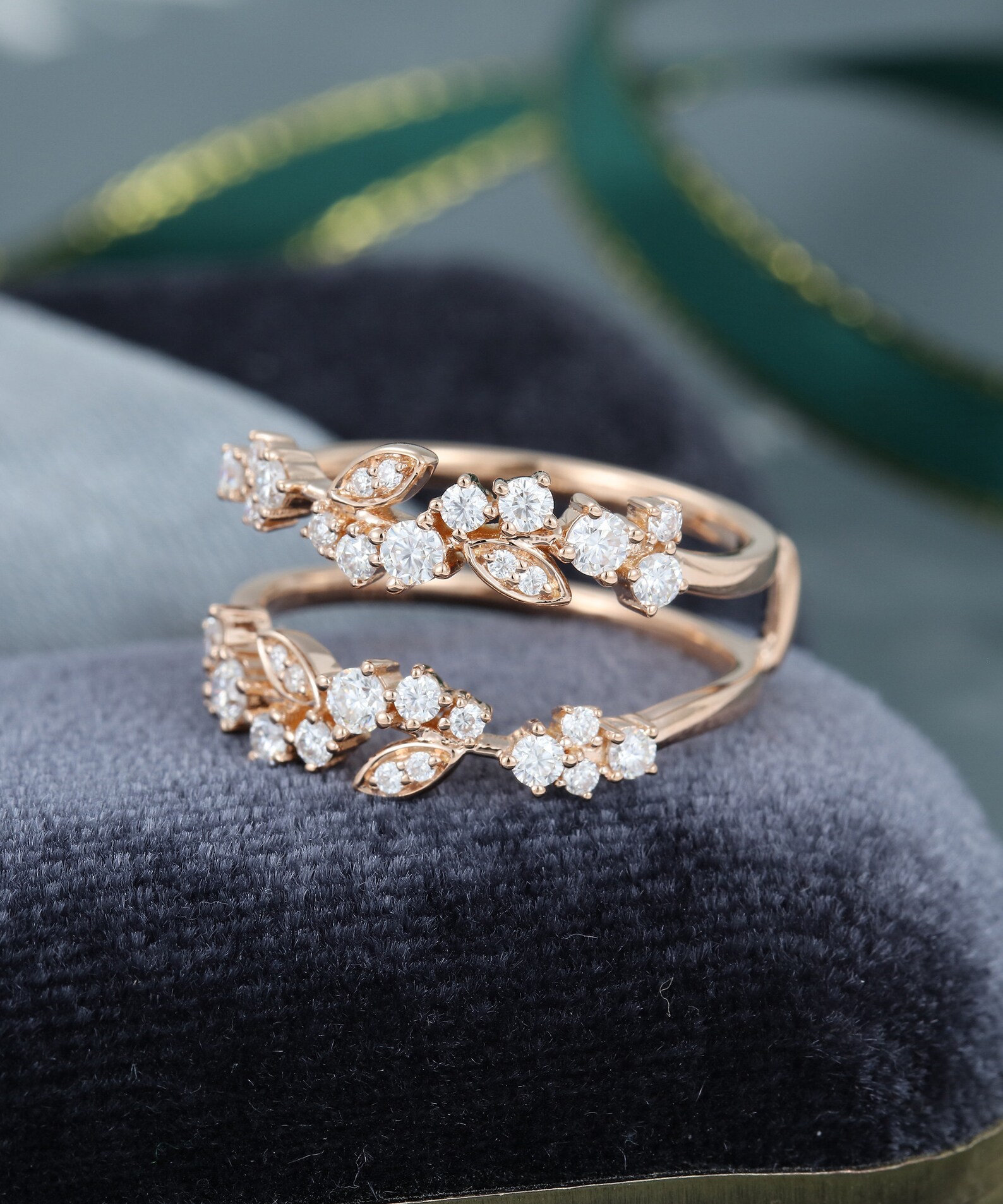 Unique Rose Gold Wedding Band Vintage Double Moissanite | Etsy