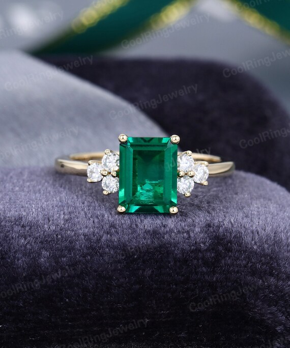 Emerald Cut Emerald Engagement Ring for Women Unique Diamond - Etsy
